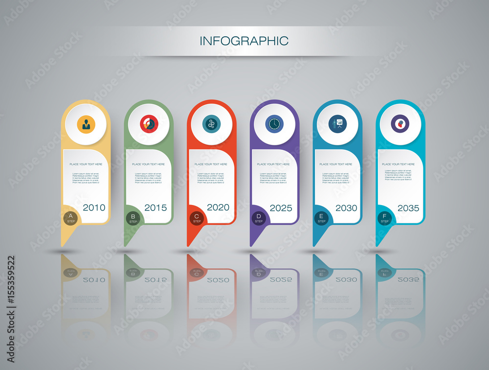 Vetor Vector infographics timeline design template with 3D paper label ...