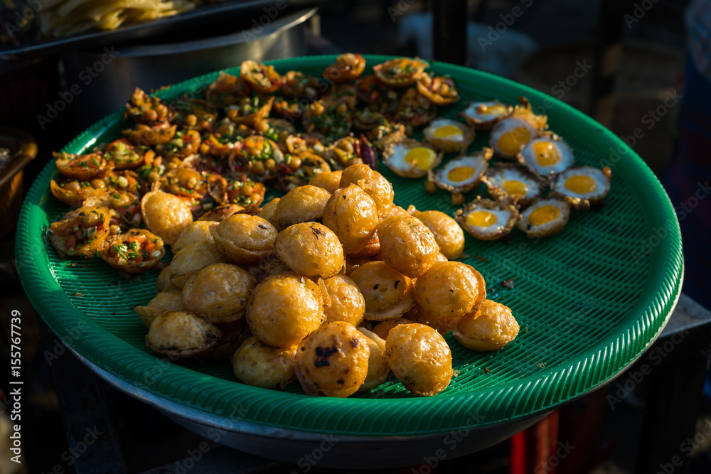 Burmese Street Snack. Dough balls sold as popular street snack in ...