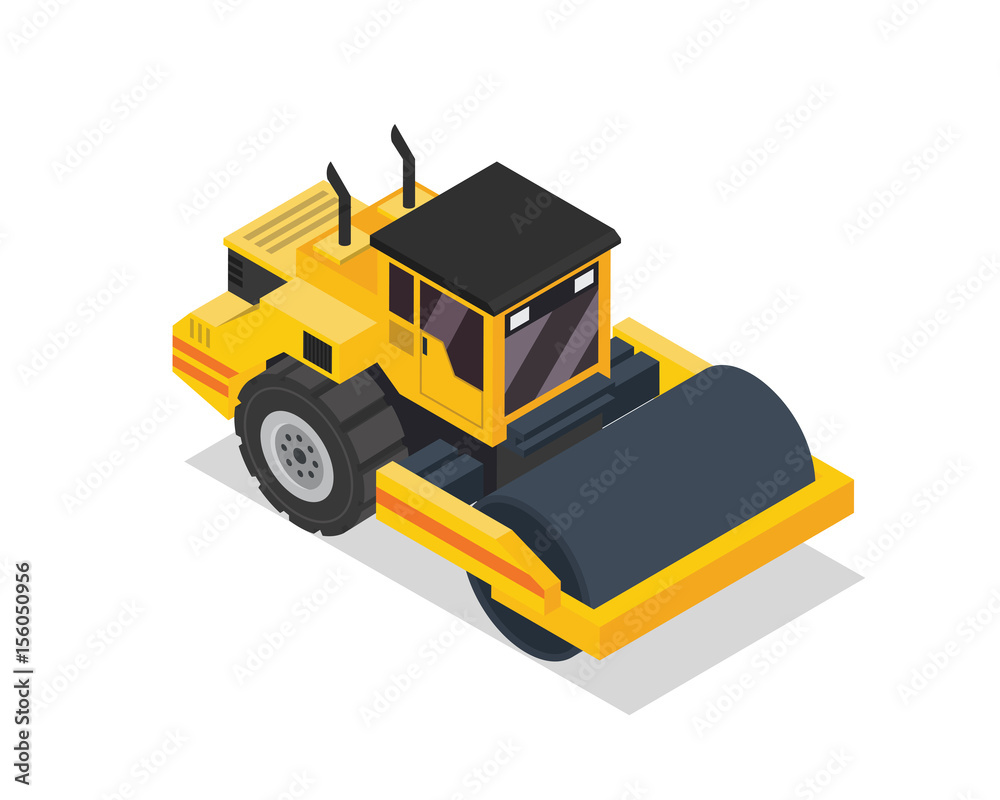 Modern Isometric Construction Vehicle Illustration - Road Roller Stock ...