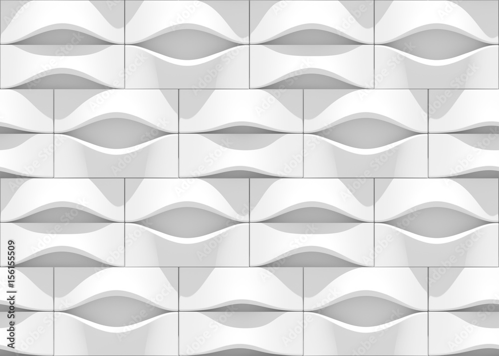 White curved lines background. Concrete decorative tile. 3D rendering ...