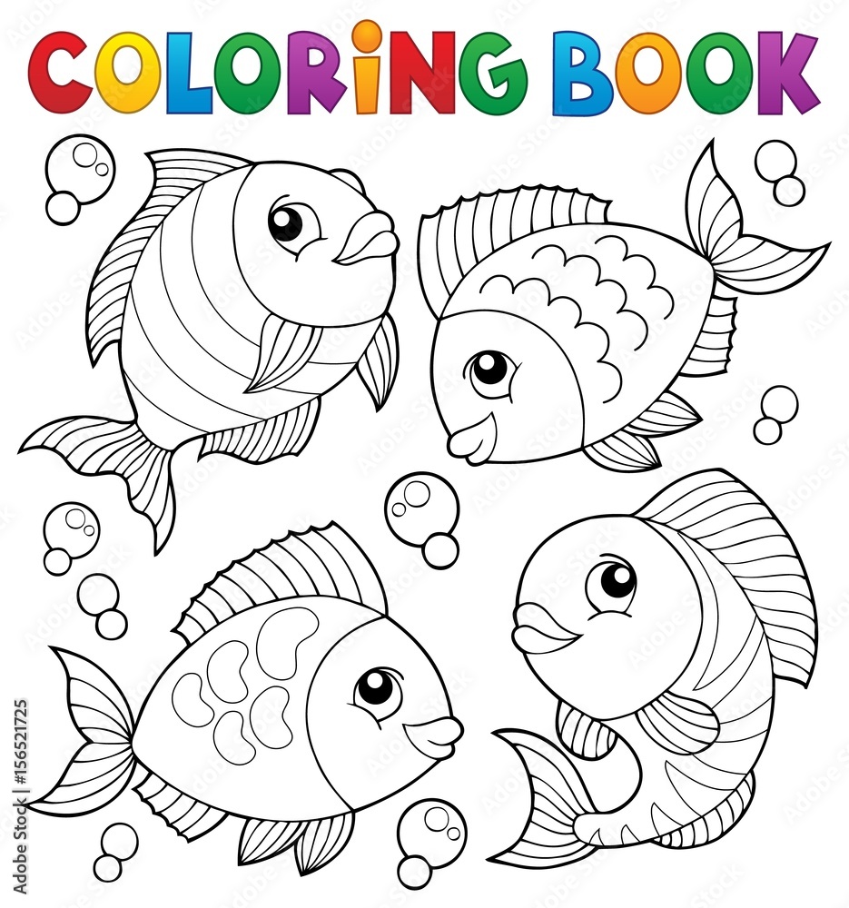 Coloring book with fish theme 4 Stock Vector | Adobe Stock