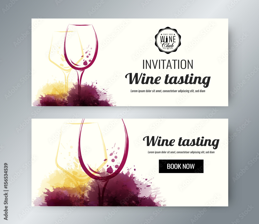 wine glasses with background stains. Promotion cards and banners Stock ...