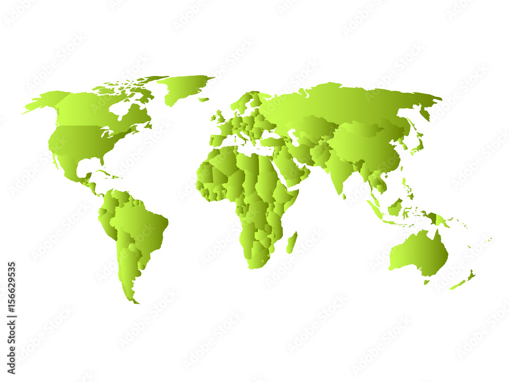 Green political map of World. Each state with own horizontal gradient ...