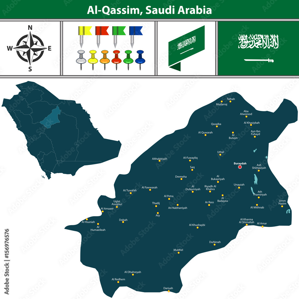Map of Al Qassim, Saudi Arabia Stock Vector | Adobe Stock