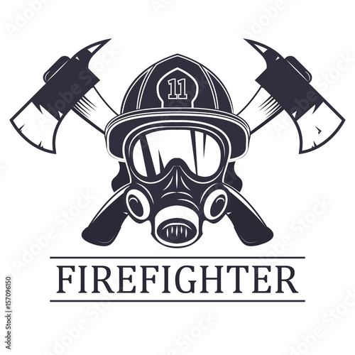 firefighter . emblem, icon, logo. Fire. mask firefighter and two axes ...