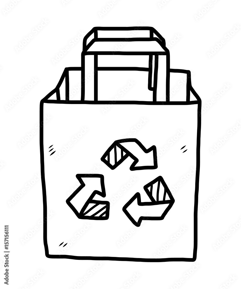 recycle paper bag / cartoon vector and illustration, black and white ...