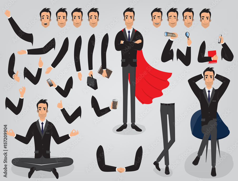 Businessman character creation set build your own design cartoon flat ...