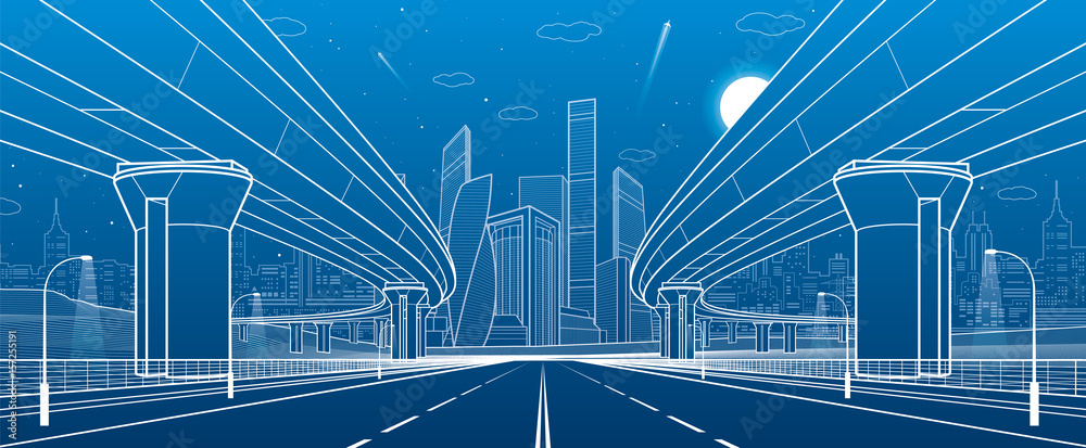 Road overpass. Big highway. Transportation bridge. Urban infrastructure ...
