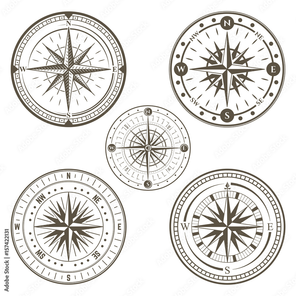 Marine compass line art set Stock Vector | Adobe Stock