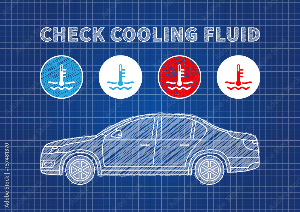 Check cooling fluid indicators vector illustration. Car coolant signs ...