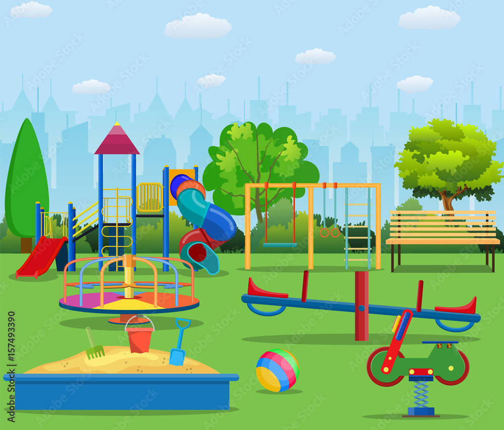 Kids playground cartoon concept background. Stock Vector | Adobe Stock