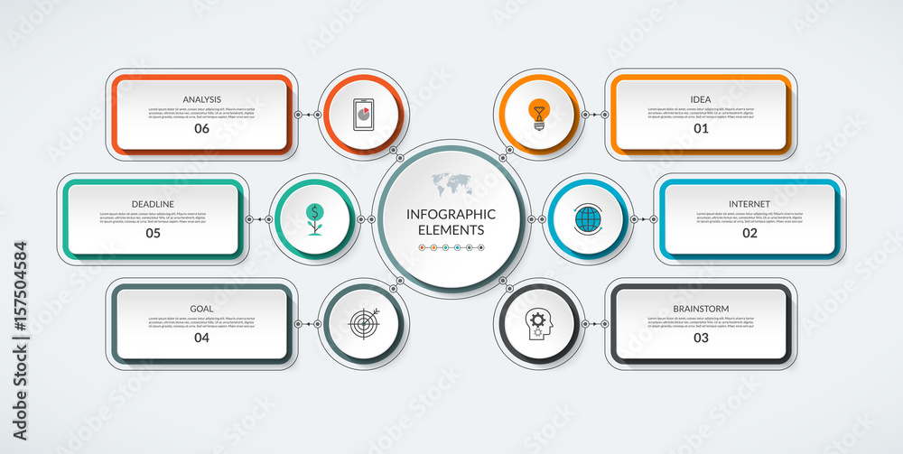 Infographic flow chart with 6 options. Modern minimalistic vector ...