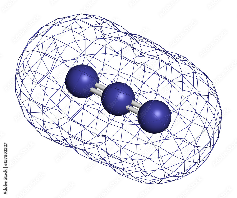 Azide anion, chemical structure. Azide salts are used in detonators and ...
