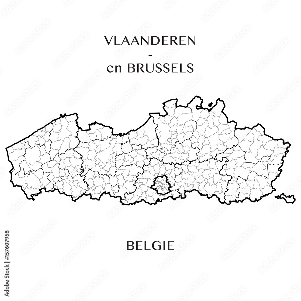 Detailed map of the Belgian Regions of Flanders and Brussels-Capital ...