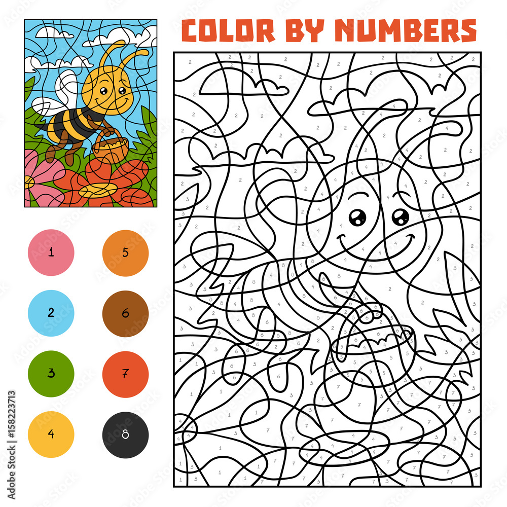 Color by number for children, Bee Stock Vector | Adobe Stock
