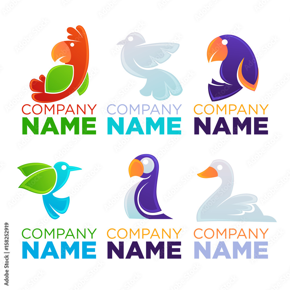 Cartoon Birds Logo, Emblems, Symbols Stock Vector | Adobe Stock