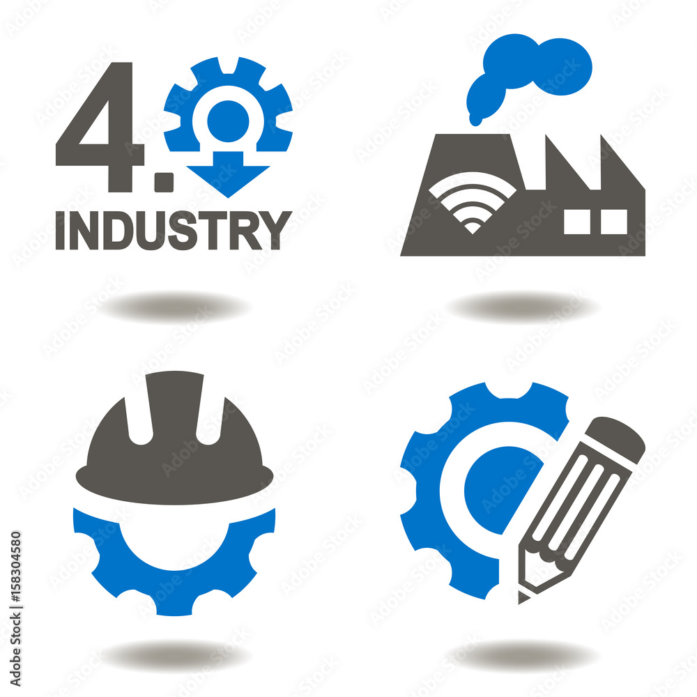Industry 4.0 vector icon set. Industrial innovative information ...