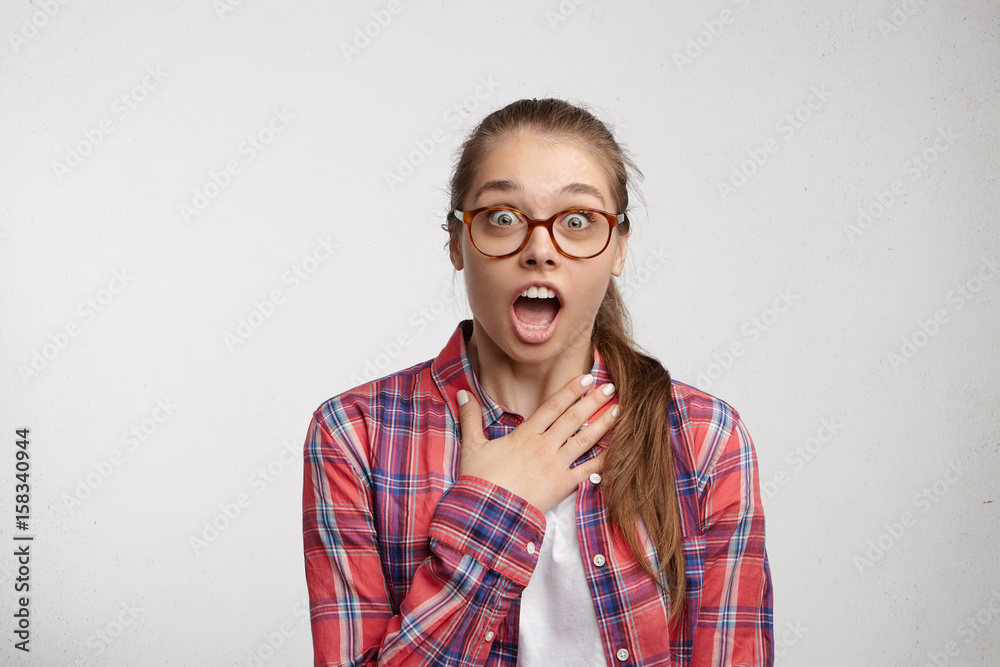 People, emotions, reaction and lifestyle concept. Scared good-looking ...