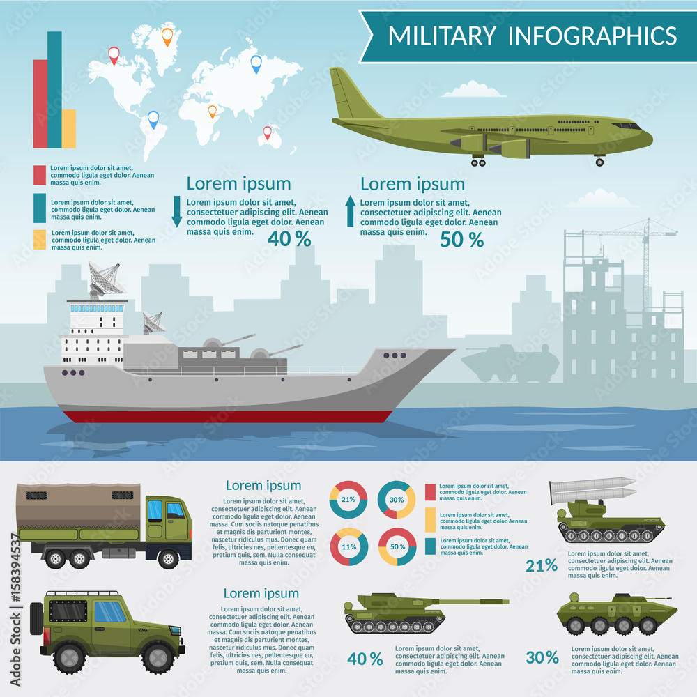 Military big set base infographics background with army for the war ...
