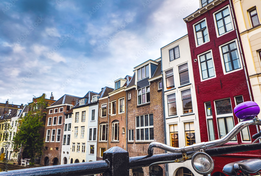 The most famous canals and embankments of Utrecht city during sunset ...