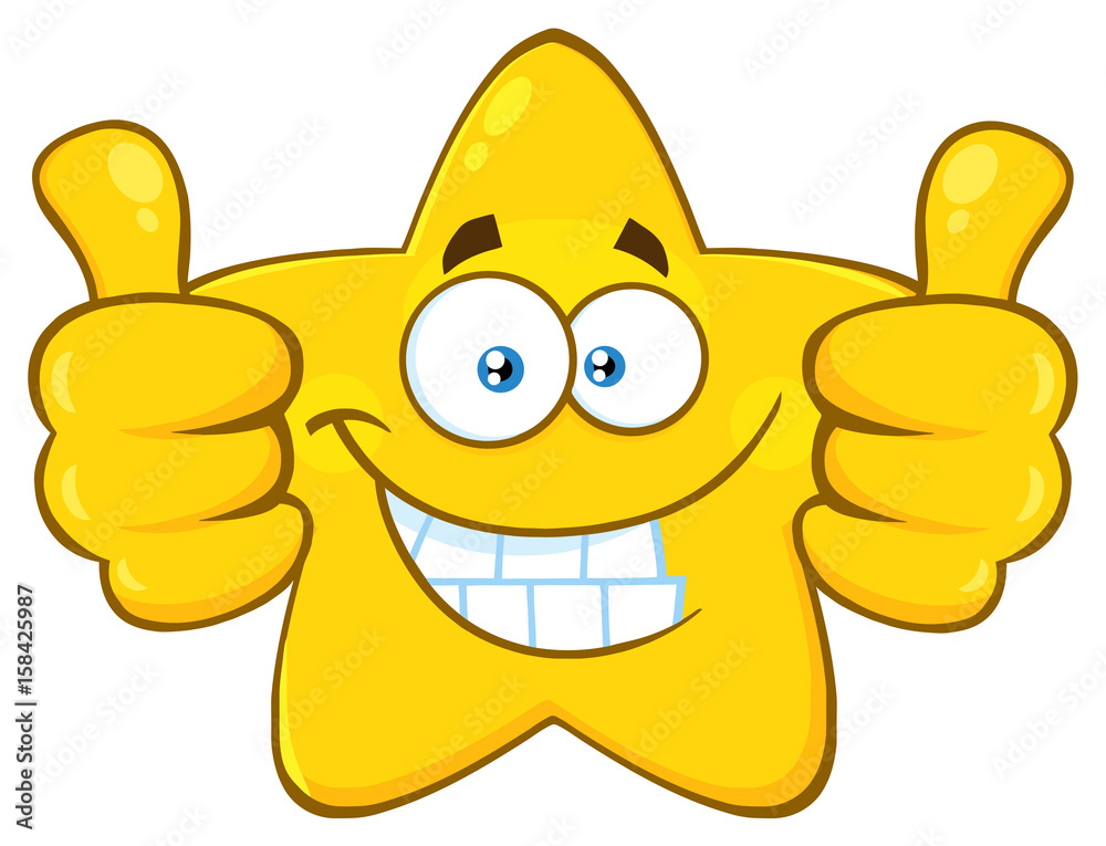 Smiling Yellow Star Cartoon Emoji Face Character Giving Two Thumbs Up ...