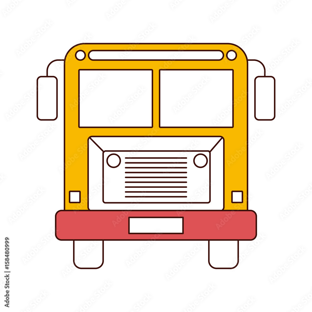 silhouette color sections of front view school bus with wheels vector ...
