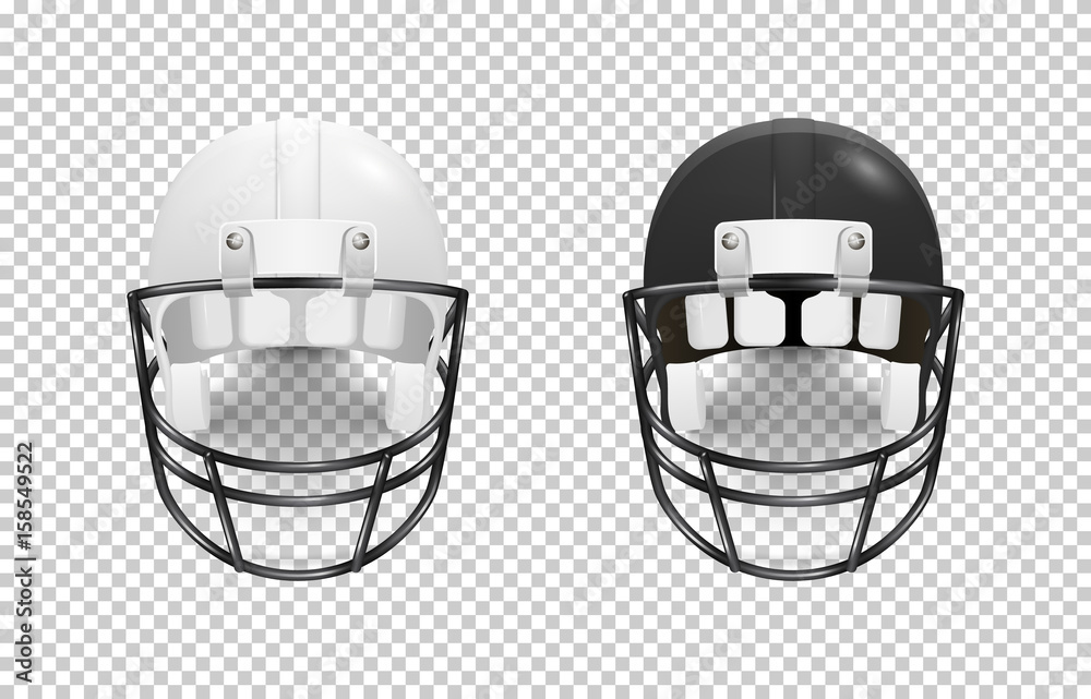 Realistic classic american football helmet set - black and white color ...