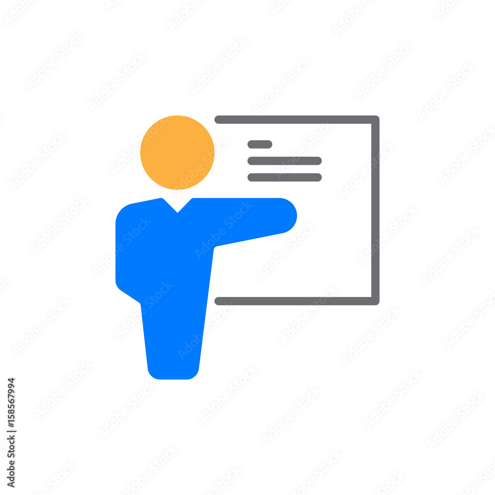 Teacher, instructor colorful icon, vector flat sign. Presenter symbol ...