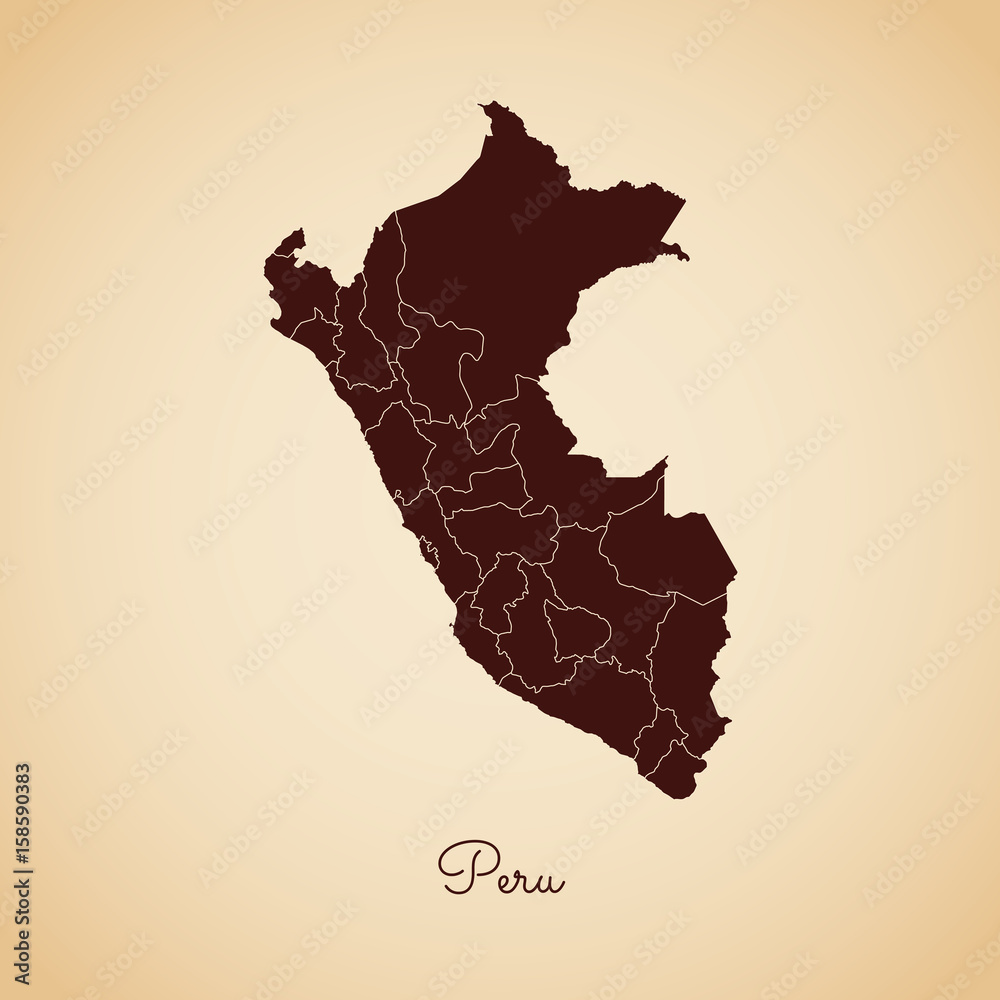 Peru region map: retro style brown outline on old paper background ...