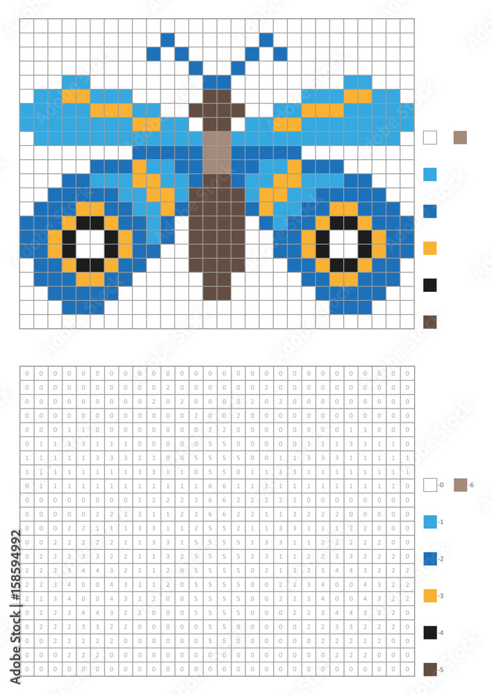 Kids coloring page, pixel coloring with numbered squares. Blue ...