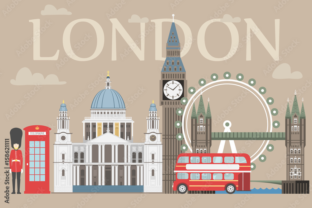 London travel info graphic. Vector illustration, Big Ben, eye, tower ...