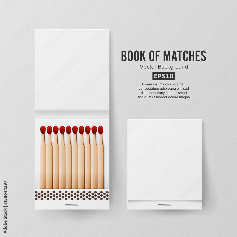 Book Of Matches Vector. Top View Closed Opened Blank. Empty Mock Up ...
