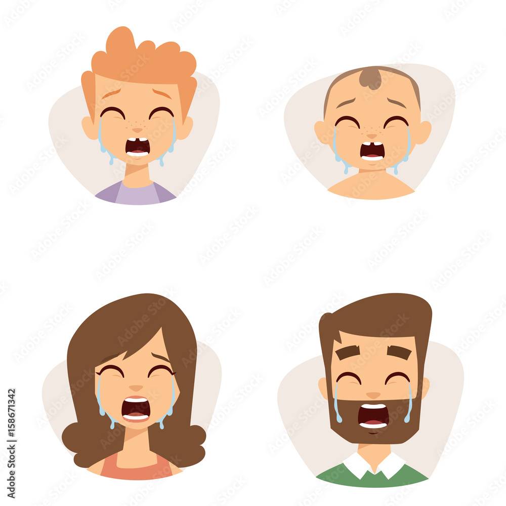Vector set crying emoticons face of people fear shock surprise avatars ...