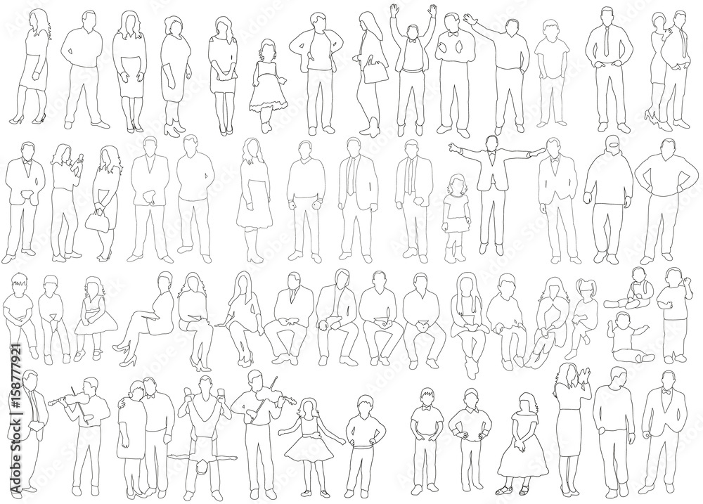 Vector, isolated, outline of people, collection, sketch, outline Stock ...