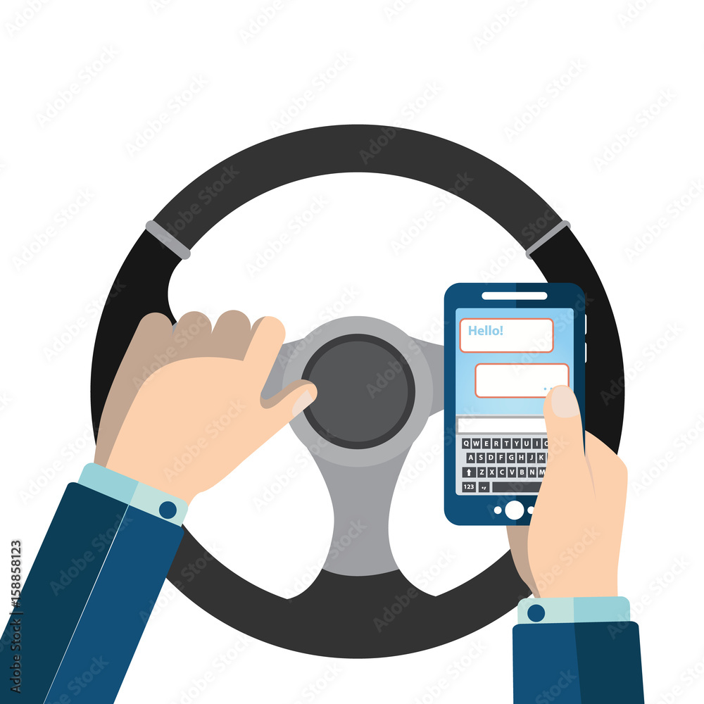 Using mobile phone while driving vector illustration Stock Vector ...