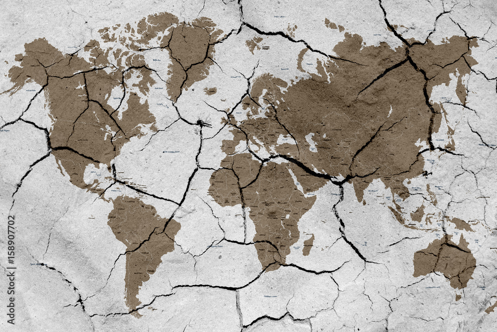 World map with dried soil texture Stock Photo | Adobe Stock