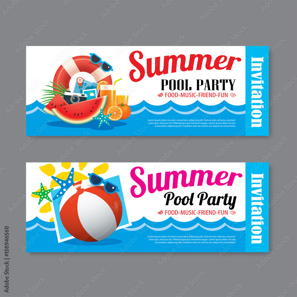 summer pool party invitation ticket template background Stock Vector ...