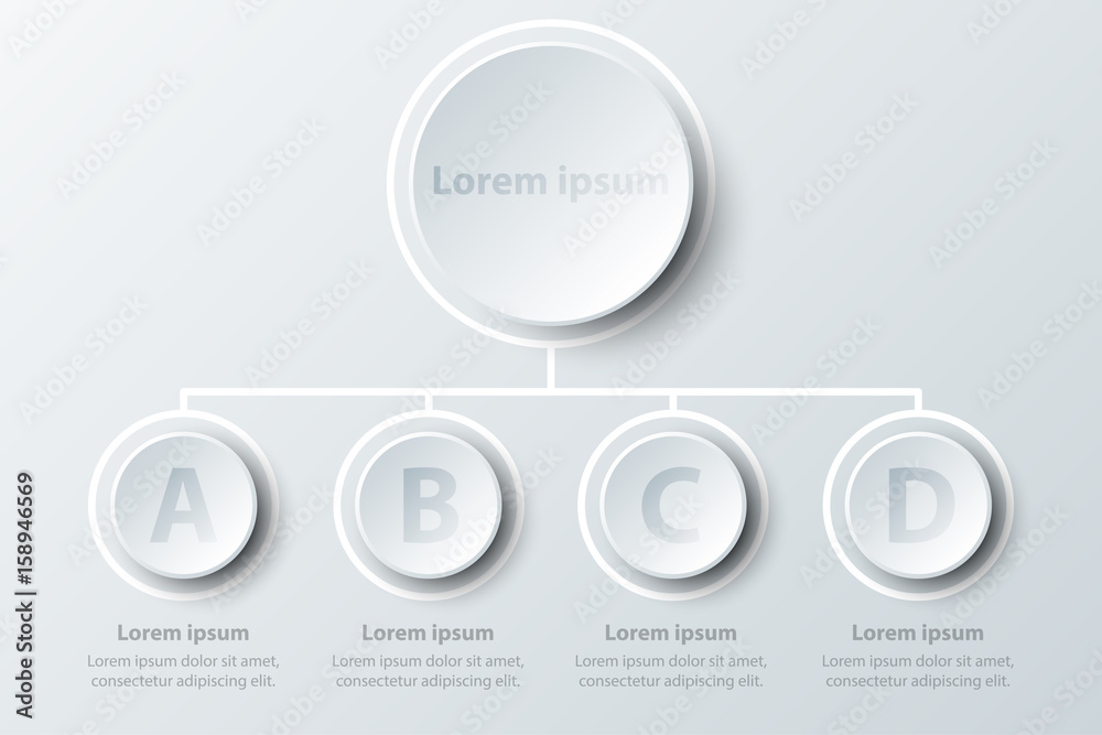Four topics simple white 3d paper circles in organize chart for website ...