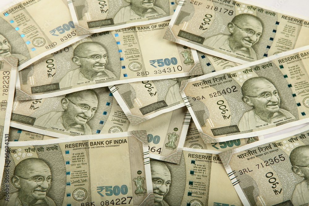 Indian 500 rupees currency notes background. Stock Photo | Adobe Stock