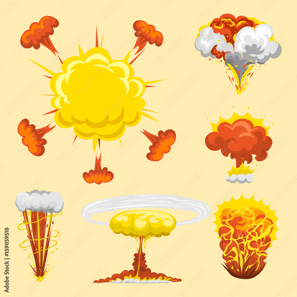 Cartoon explosion boom effect animation game sprite sheet explode burst blast fire comic flame ...