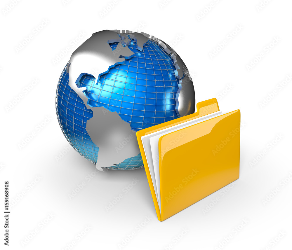 globe and computer folder icon - 3D rendering Stock Illustration ...