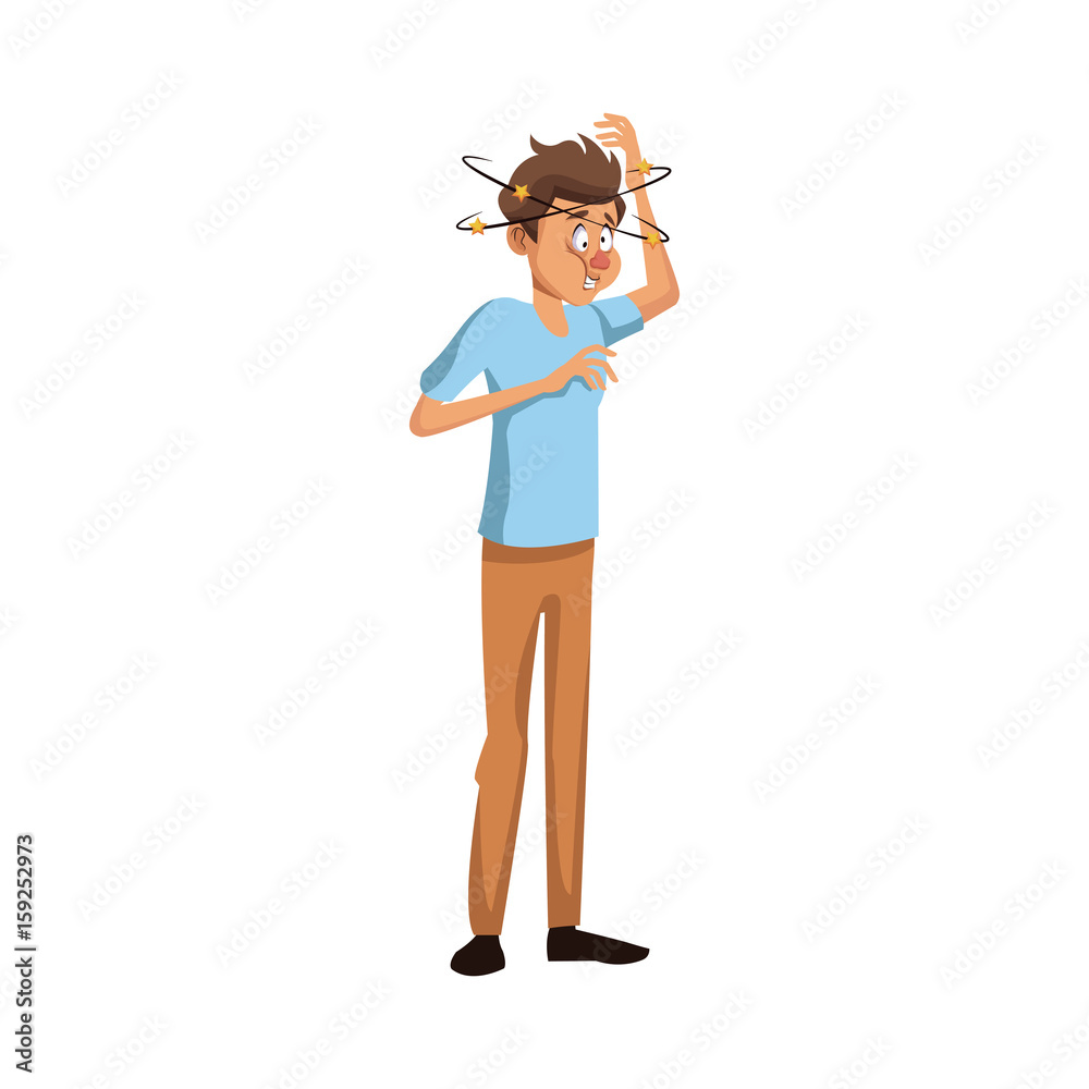 dizziness young man with stars spinning around his head vector ...