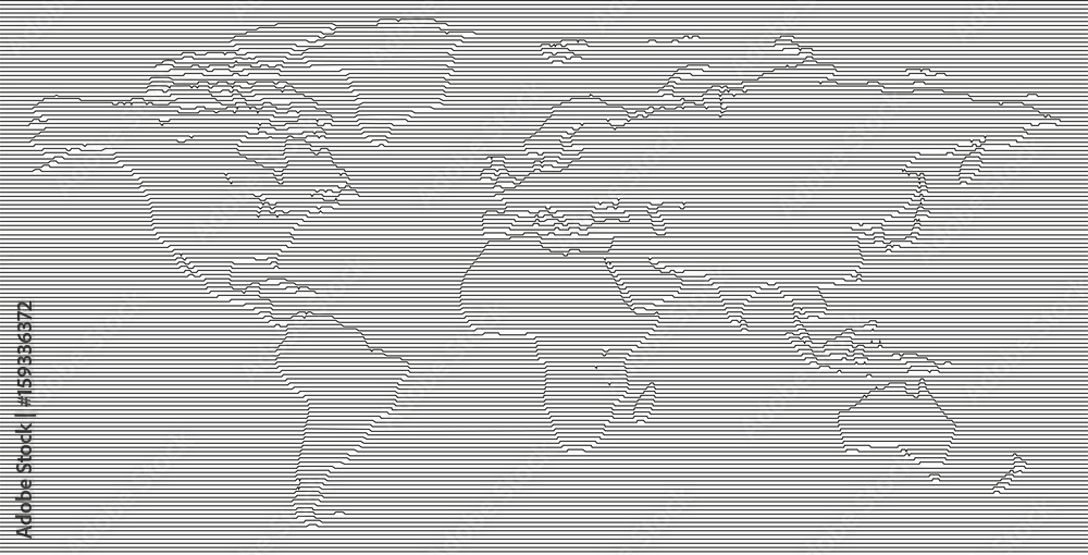 Vector Blank Grey linear World map isolated white background. Black ...