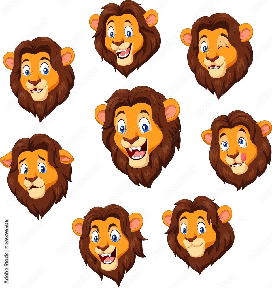Cartoon lion head with various expression Stock Vector | Adobe Stock