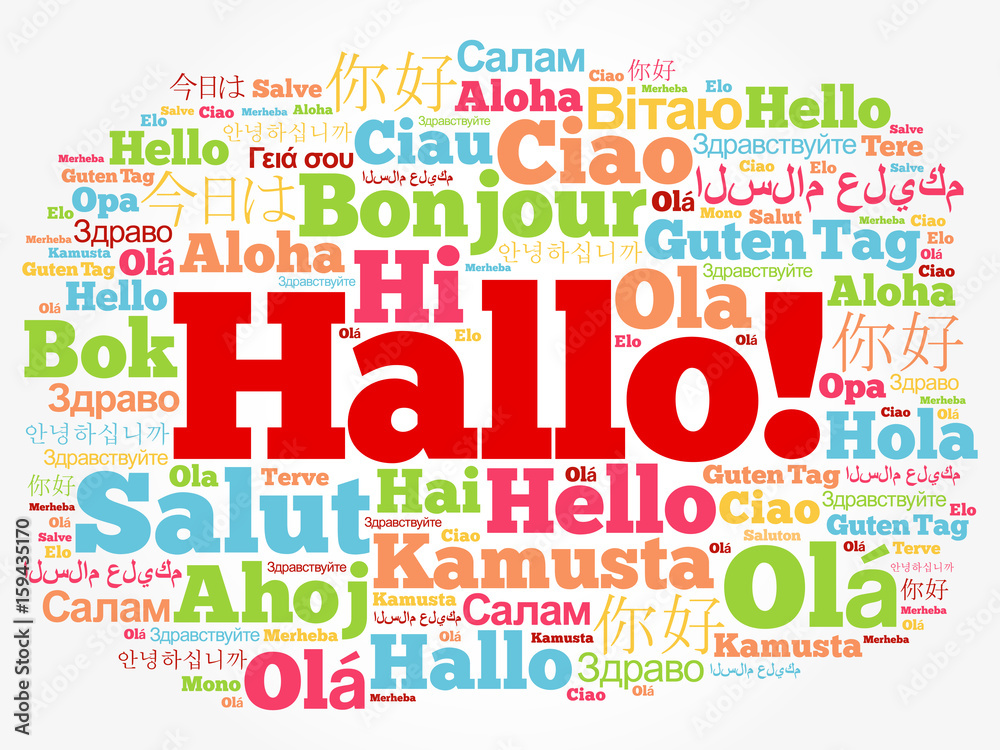 Hallo (Hello Greeting in German) word cloud in different languages of ...