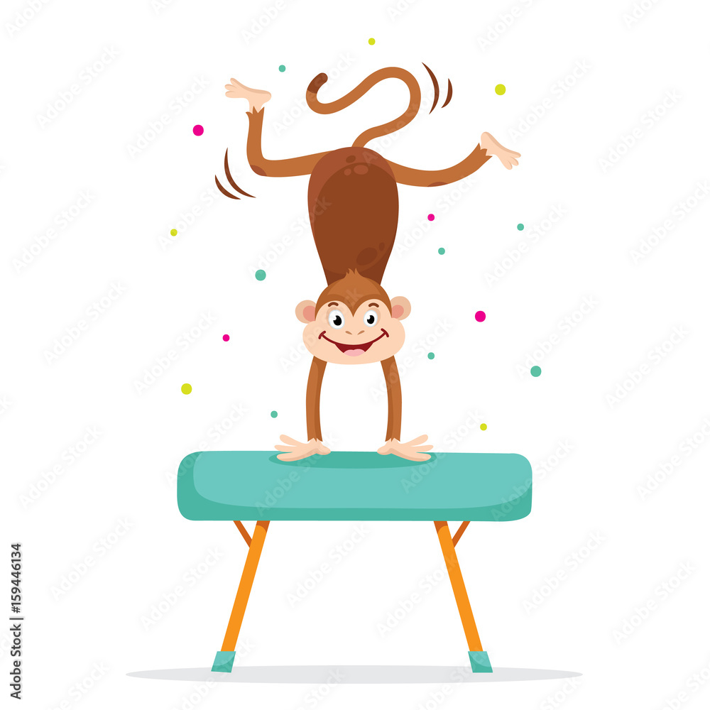 Cute monkey in sport gymnastic position. Sportsman flat icons isolated ...