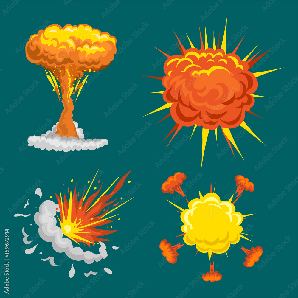 Vector de Stock Cartoon explosion boom effect animation game sprite sheet explode burst blast ...