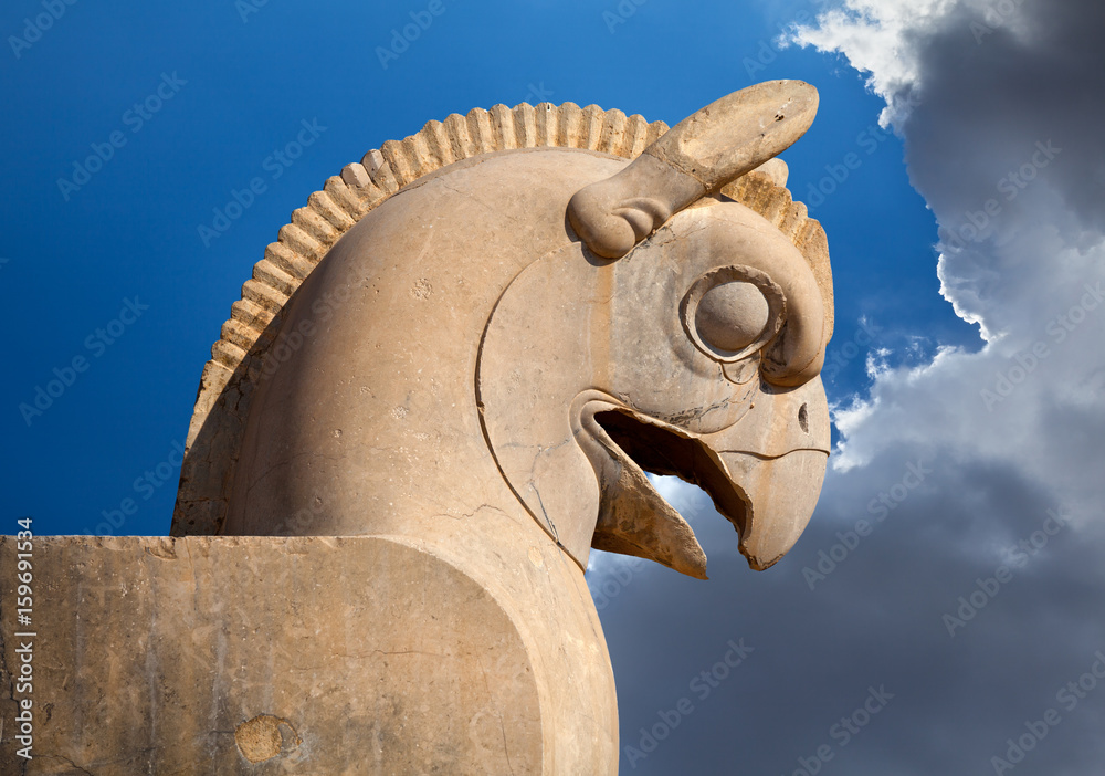 Statue of Huma or Homa Bird as decorative Column head in Persepolis ...