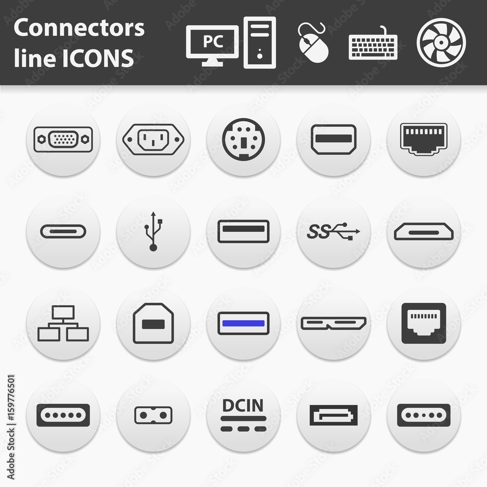 Computer interface ports vector icon set Stock Vector | Adobe Stock