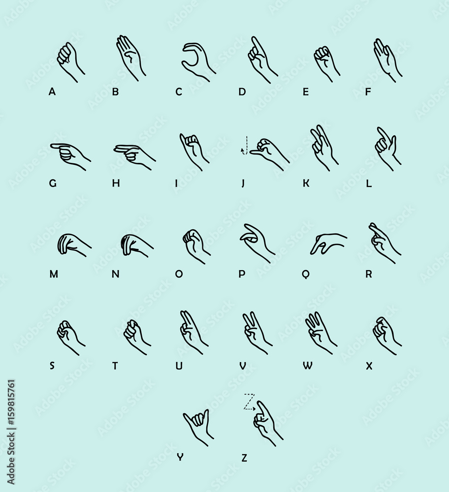 Hand Sign Language Set, a vector symbols of hand sign language. Stock ...